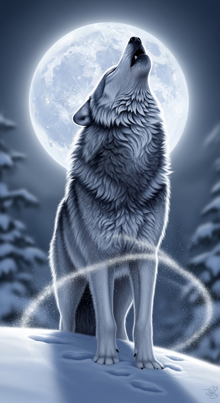 Snow Wolf Howling in the Moon - Wallpaper Fandom
